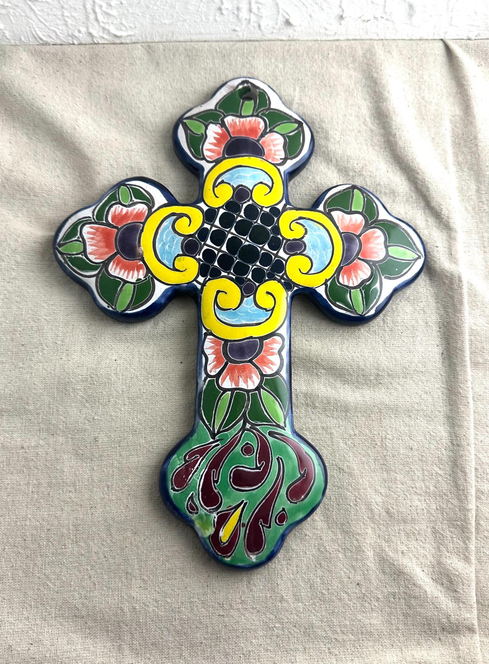 Talavera Cross Wall Art, 11" Tall X 8" Wide, 3/8" Diameter Hole ...
