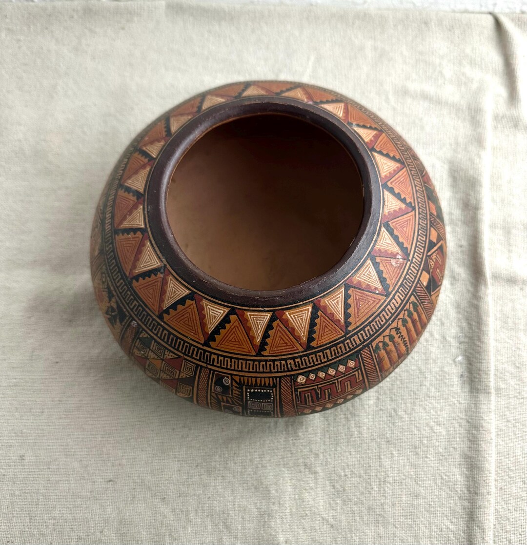 Hand Painted Peruvian Pottery Bowl, Red Clay, Inca Style, 6" Diameter ...