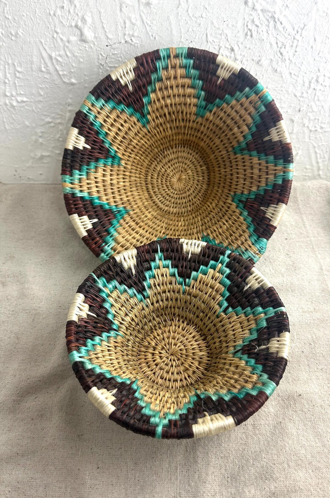 Hand Woven Lutindzi Grass Baskets, Swaziland, Africa, Brown & Turquoise ...