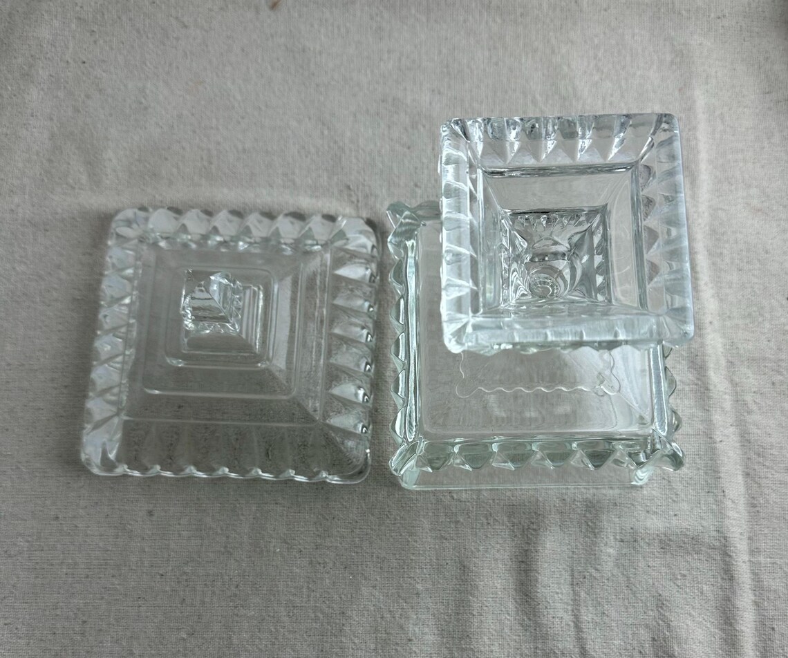 Jeanette Glass Wedding Jar, Lidded Candy Dish, Clear Pressed Glass, 8 ...
