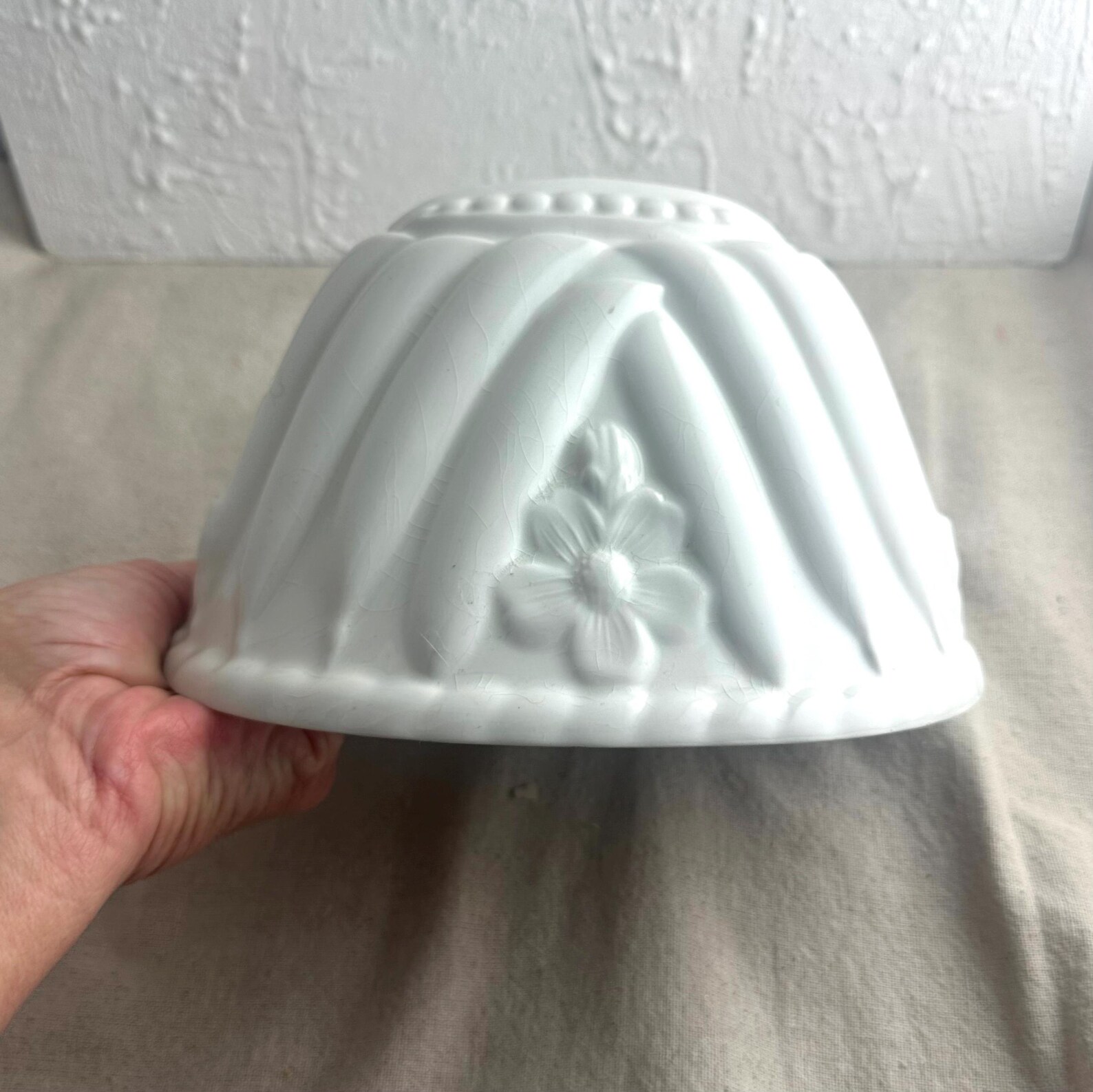 Vintage Pudding Mold, England, White Glazed Porcelain, Single Side Hole ...
