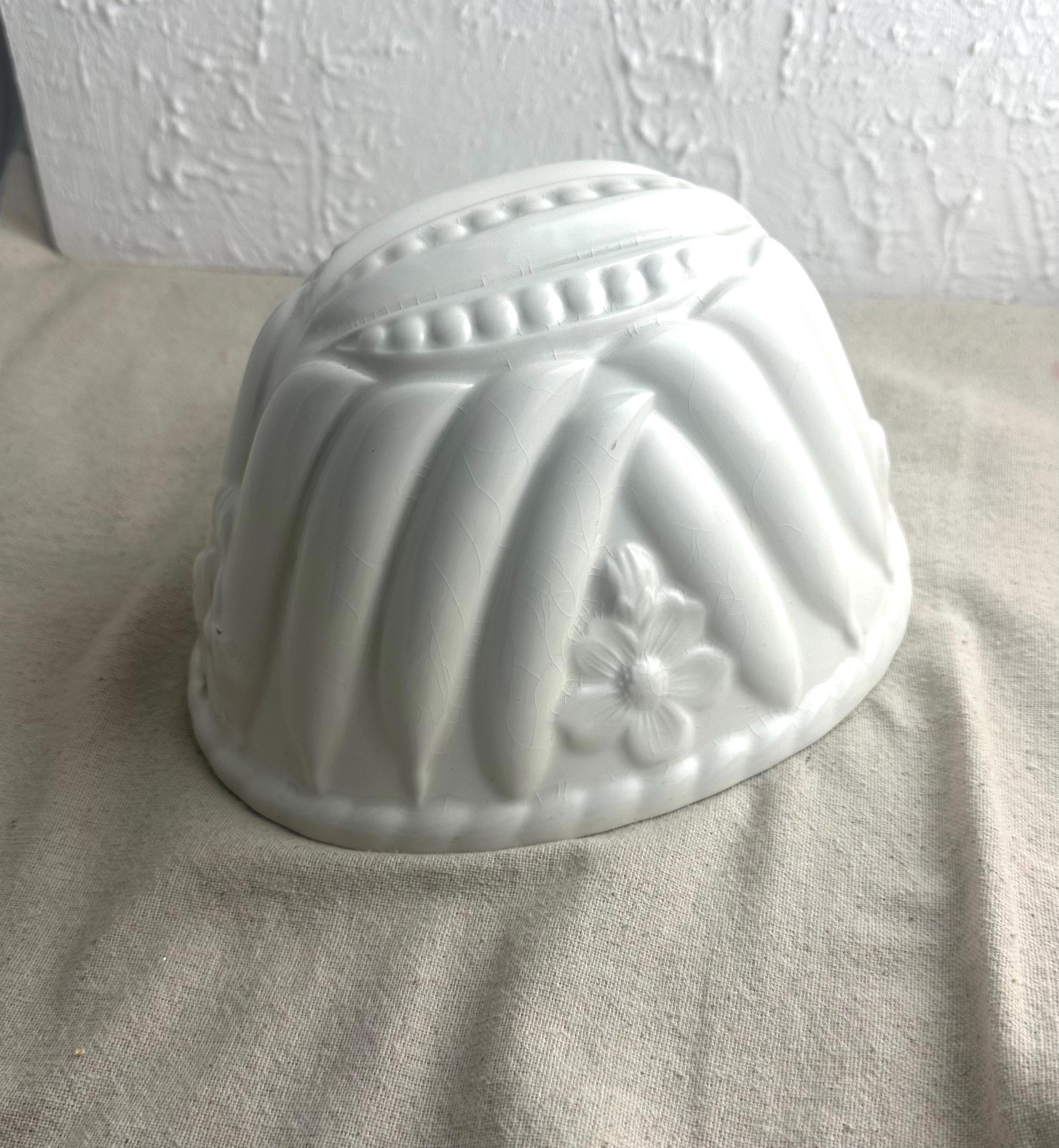 Vintage Pudding Mold, England, White Glazed Porcelain, Single Side Hole ...