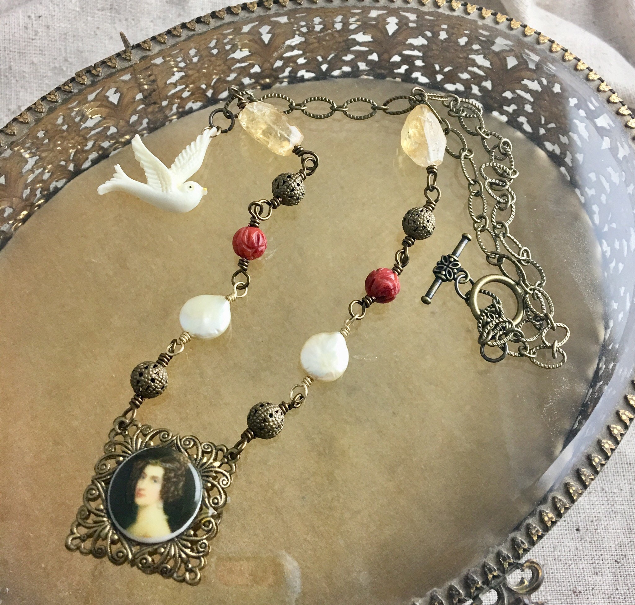 Lady Haversham Vintage Assemblage Necklace Cameo Brooch - Etsy