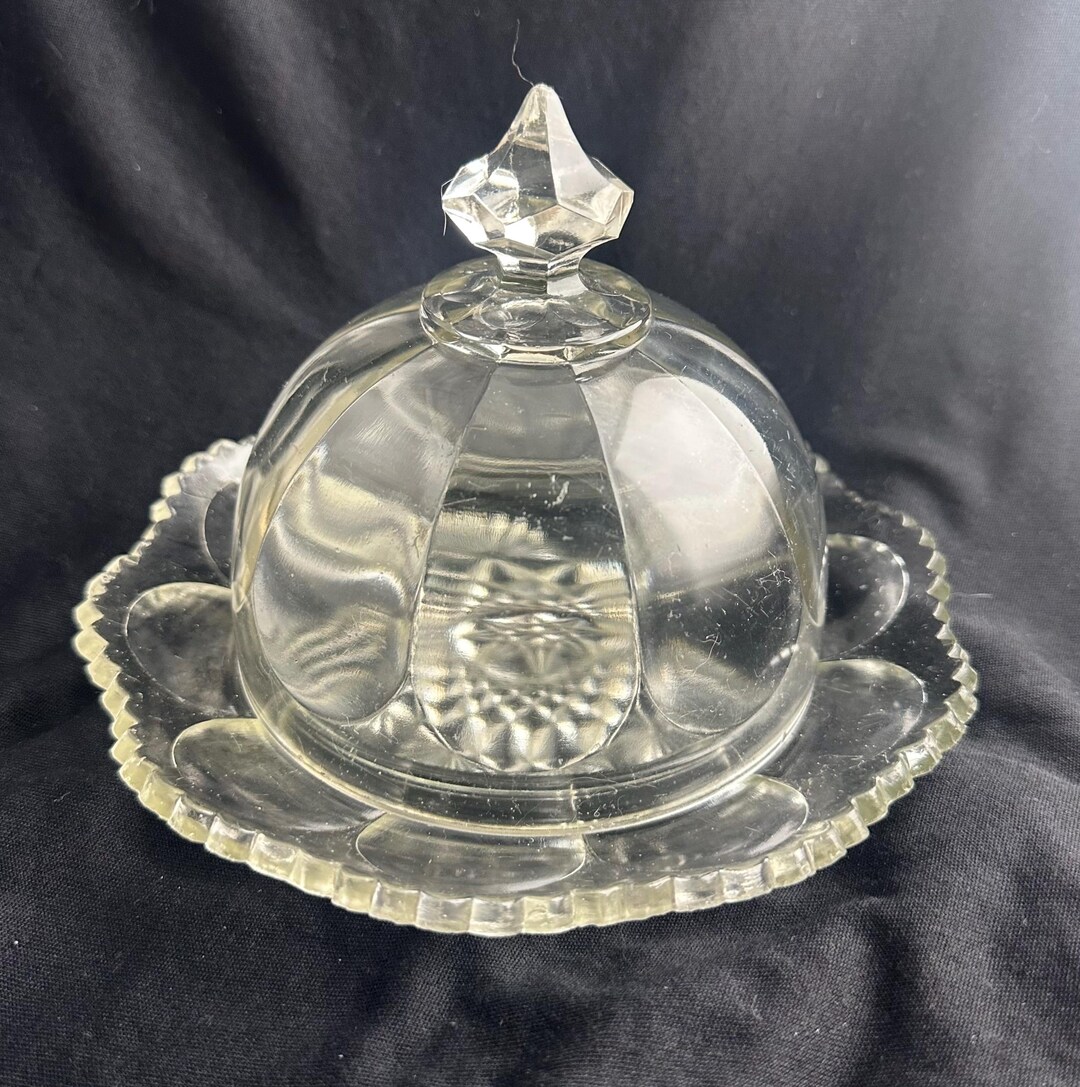 Vintage EAPG Domed Butter Dish, Scalloped Plate, Panel Design - Etsy