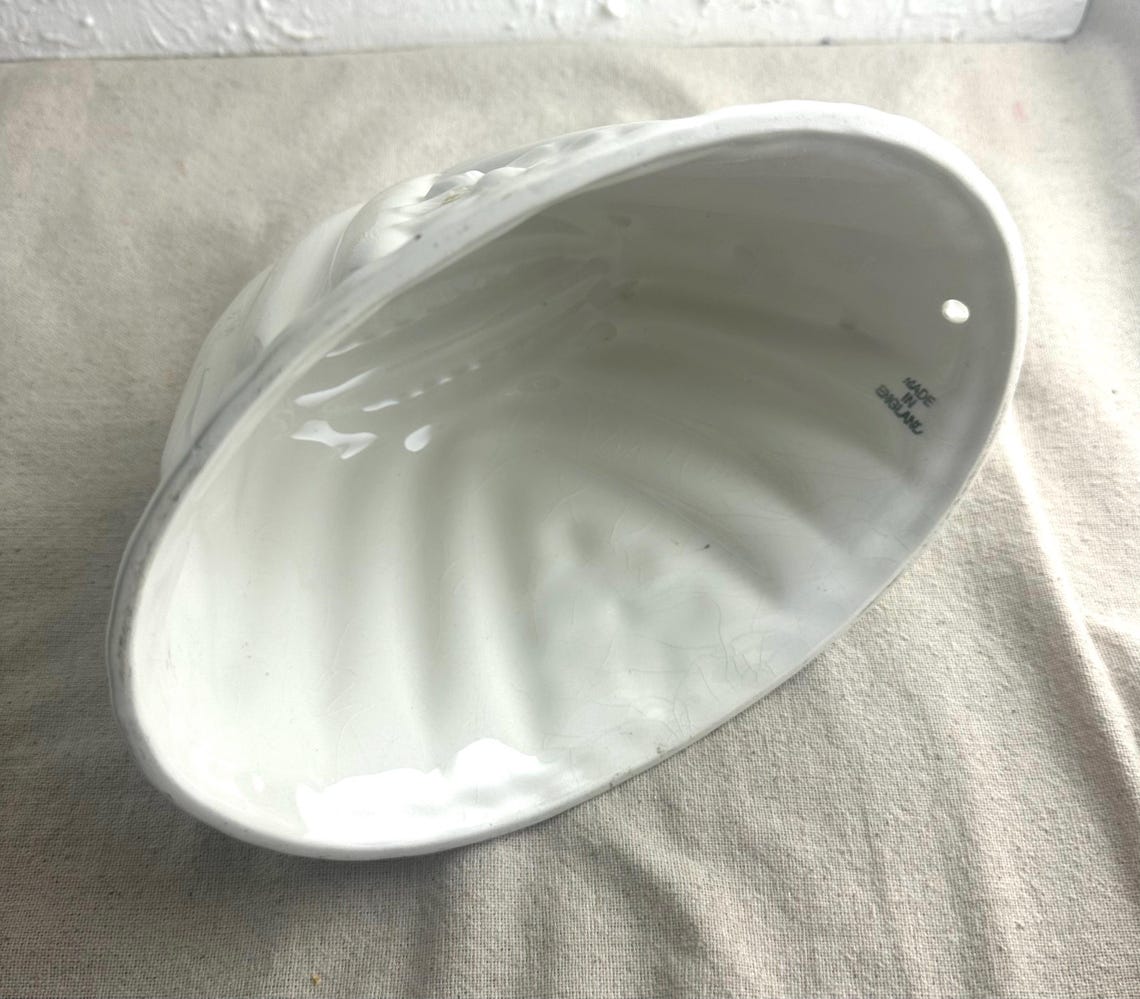 Vintage Pudding Mold, England, White Glazed Porcelain, Single Side Hole ...
