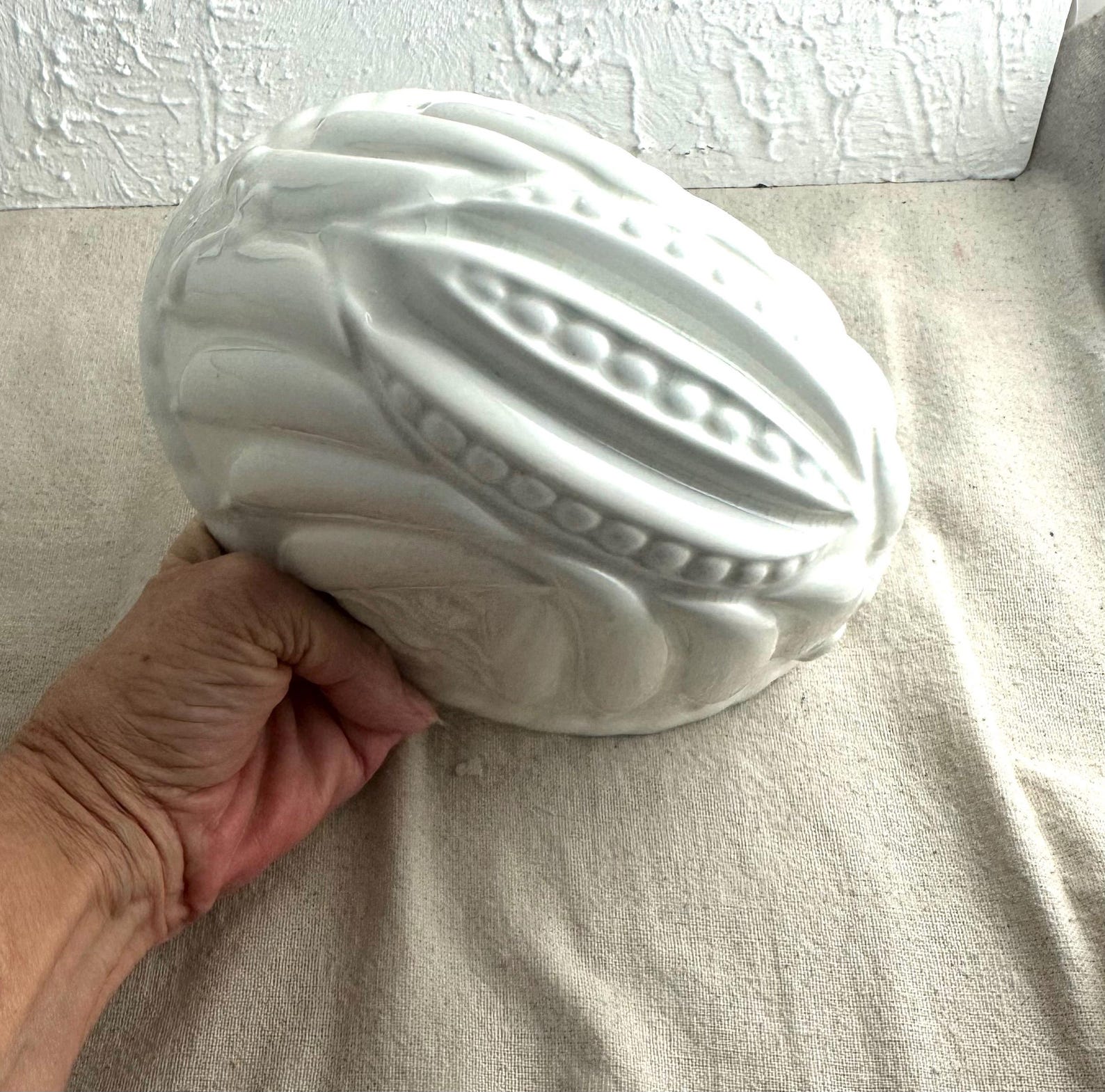 Vintage Pudding Mold, England, White Glazed Porcelain, Single Side Hole ...