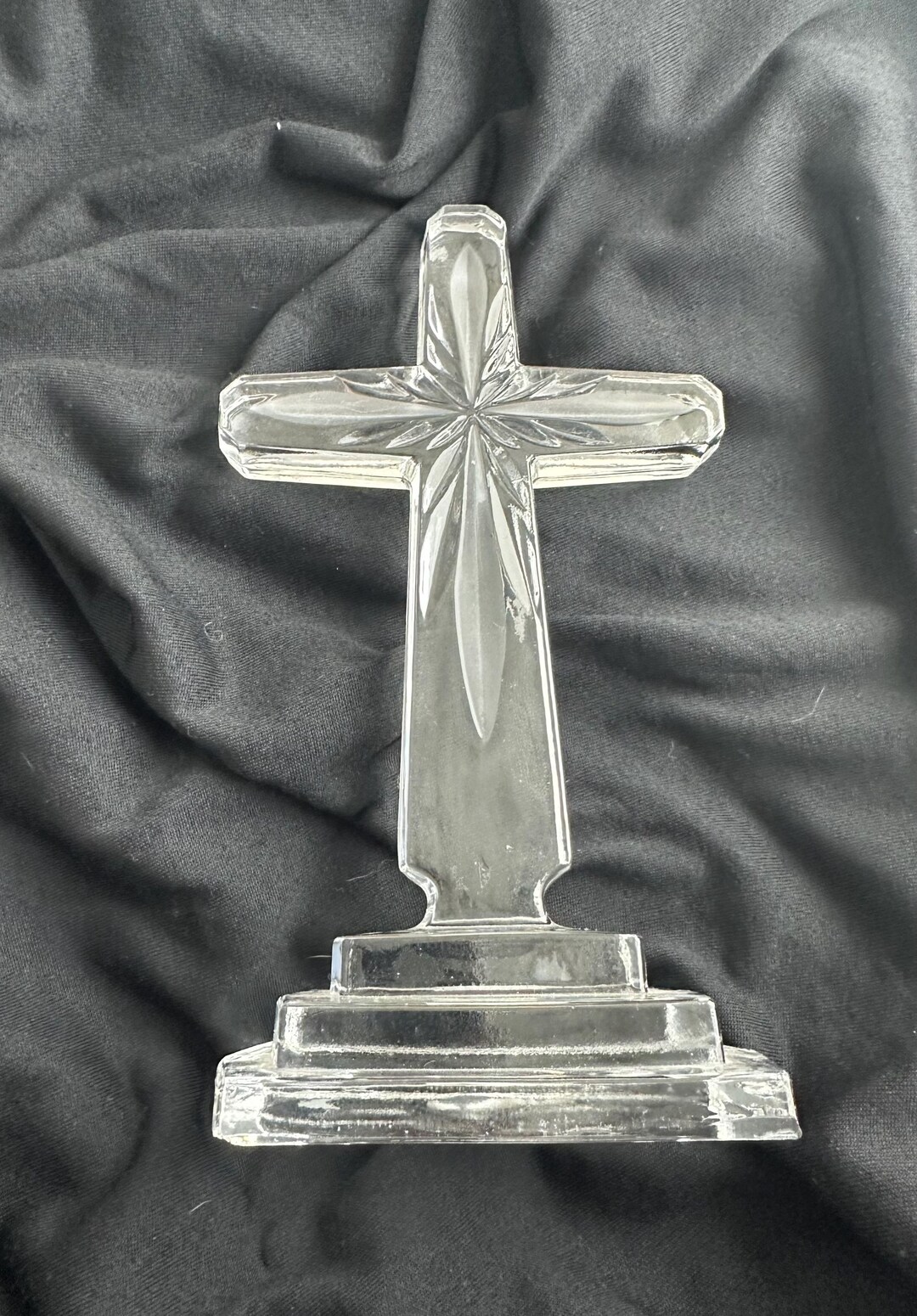 Etched Crystal / Glass Cross Figurine / Statue From International, 8 1/ ...