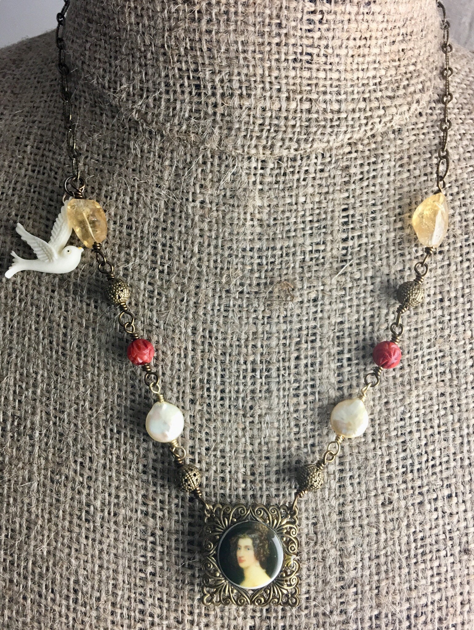 Lady Haversham Vintage Assemblage Necklace Cameo Brooch - Etsy