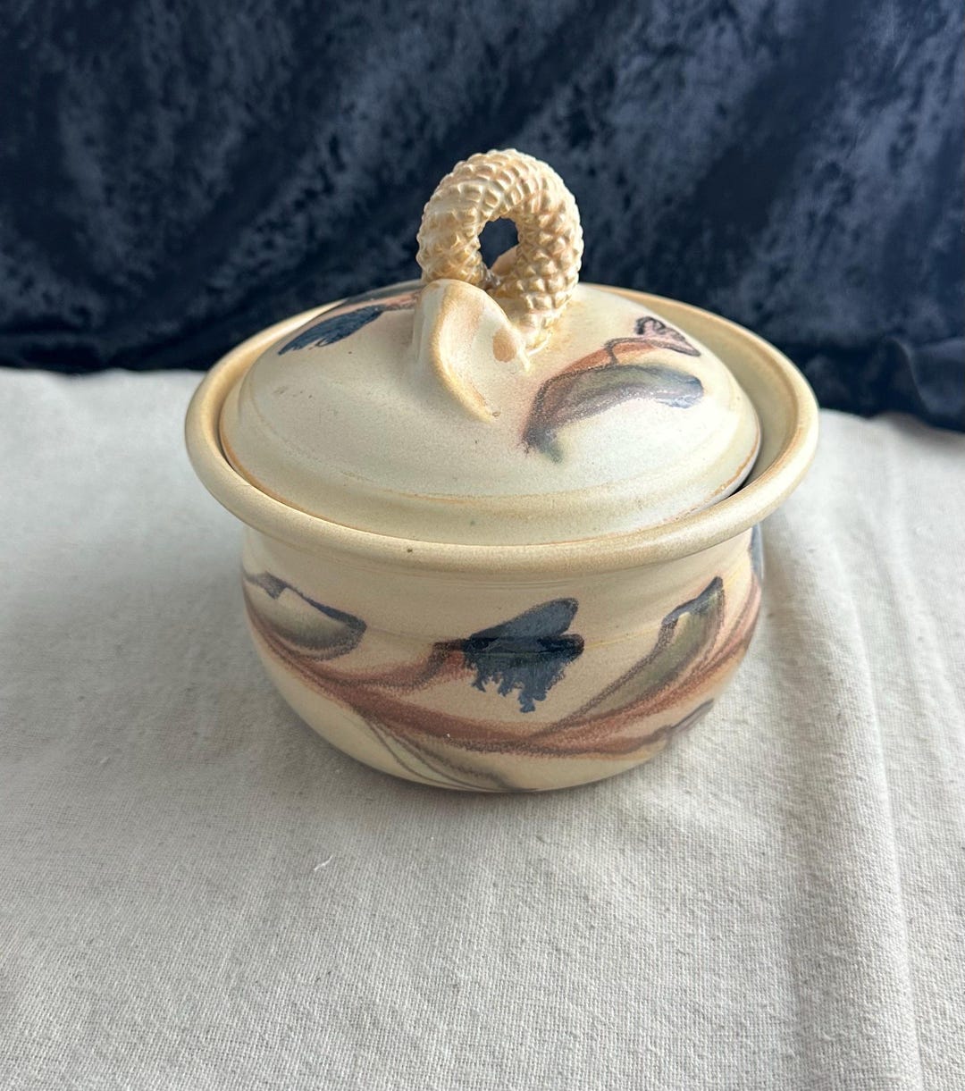 Aria Finch Studio Pottery Bowl With Lid, Watercolor Design, 6" Tall, 5 ...