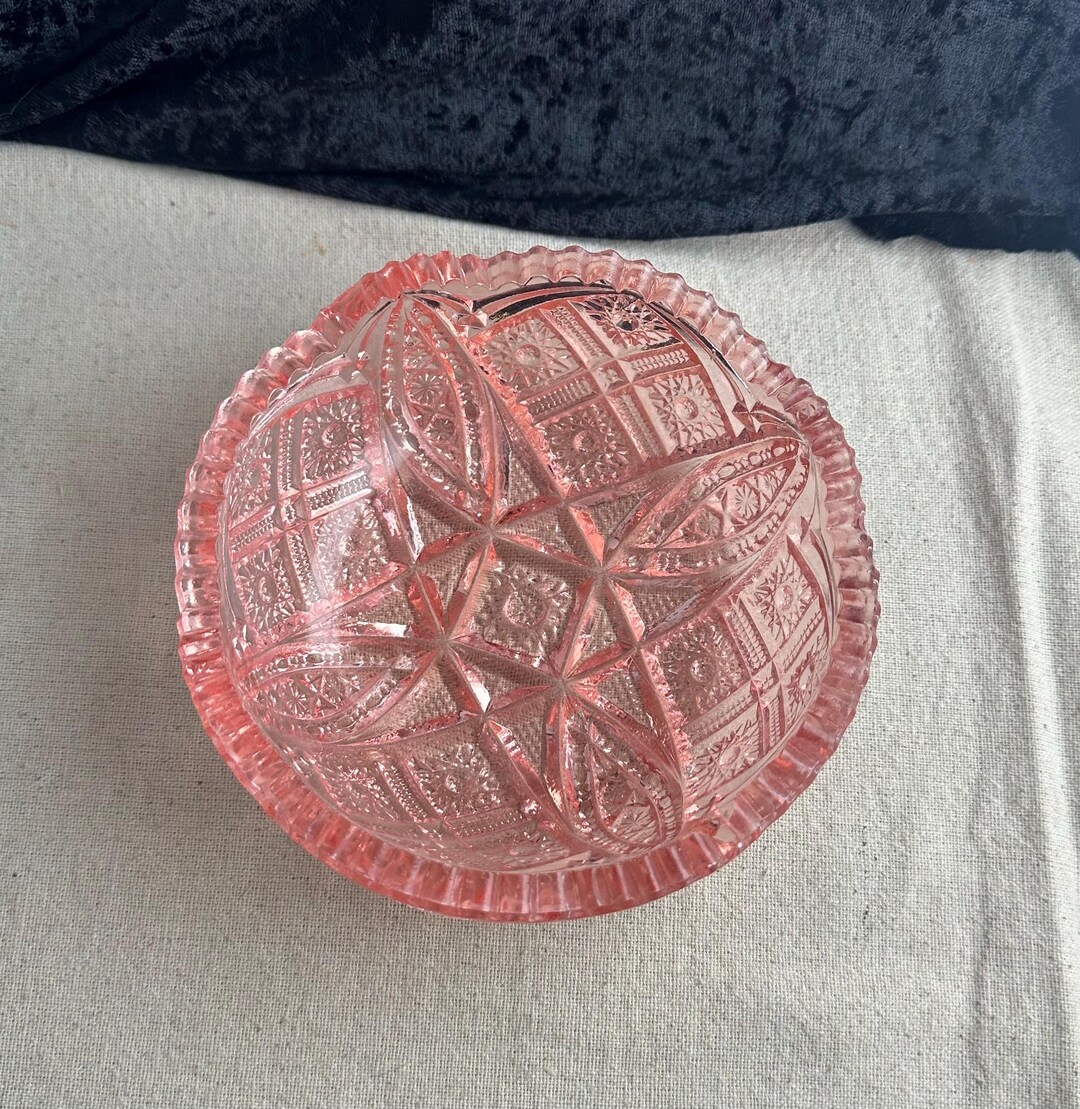 Vintage Imperial Pink Pressed Glass Bowl, Sawtooth Edge - Etsy