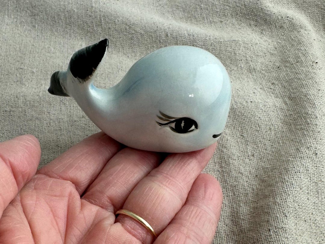 Vintage Ceramic Whale Figurine, 1 1/2" Tall, 3" X 1 1/2", Light Blue ...