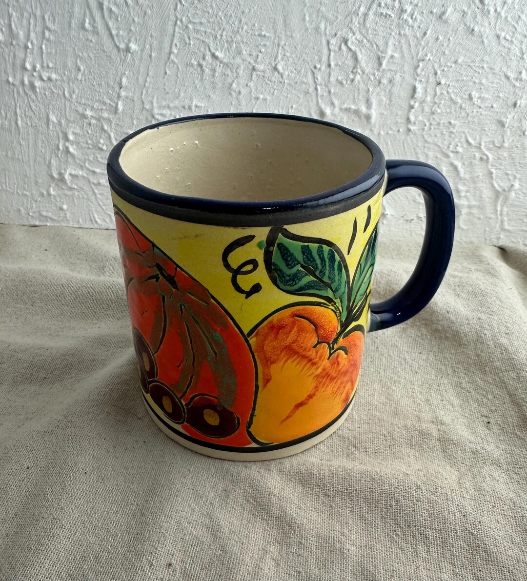 Ceramic Coffee Mug, Made in Mexico, Art Pottery, Fruit Design, 4" Tall ...