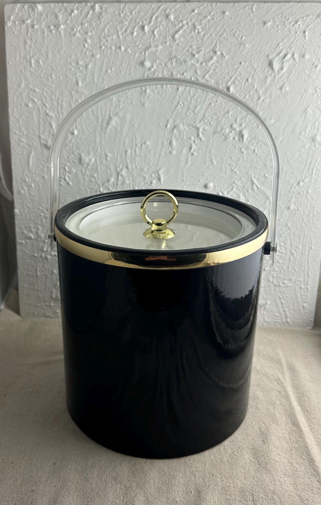 MCM Black Ice Bucket, Gold Detail, Clear Plastic Lid and Handle, 8 ...
