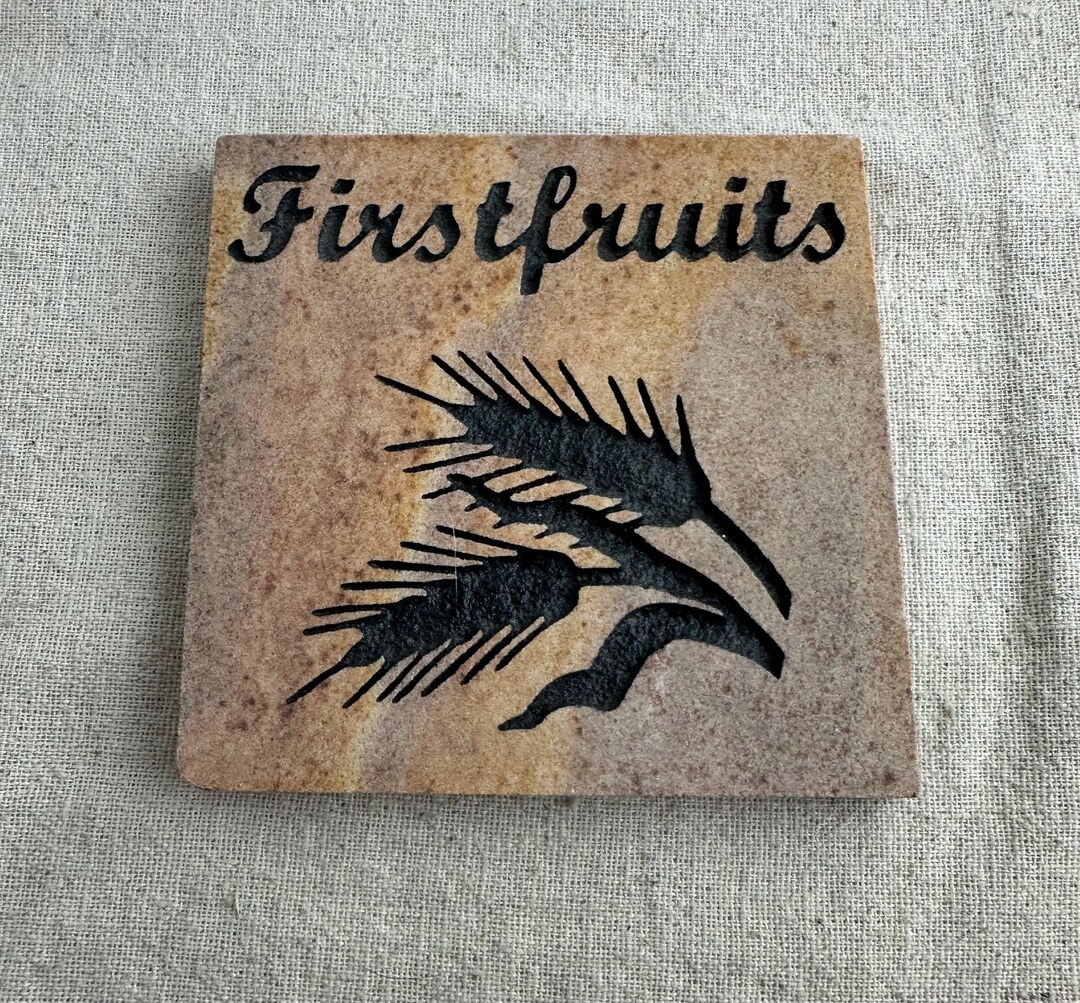 Engraved Sandy Stone Tile Coaster, First Fruits Wheat Design - Etsy