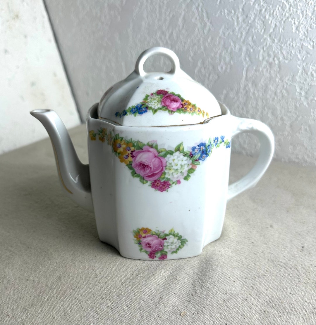 Antique German Tea Pot, White Porcelain, Hand Painted Floral Design ...
