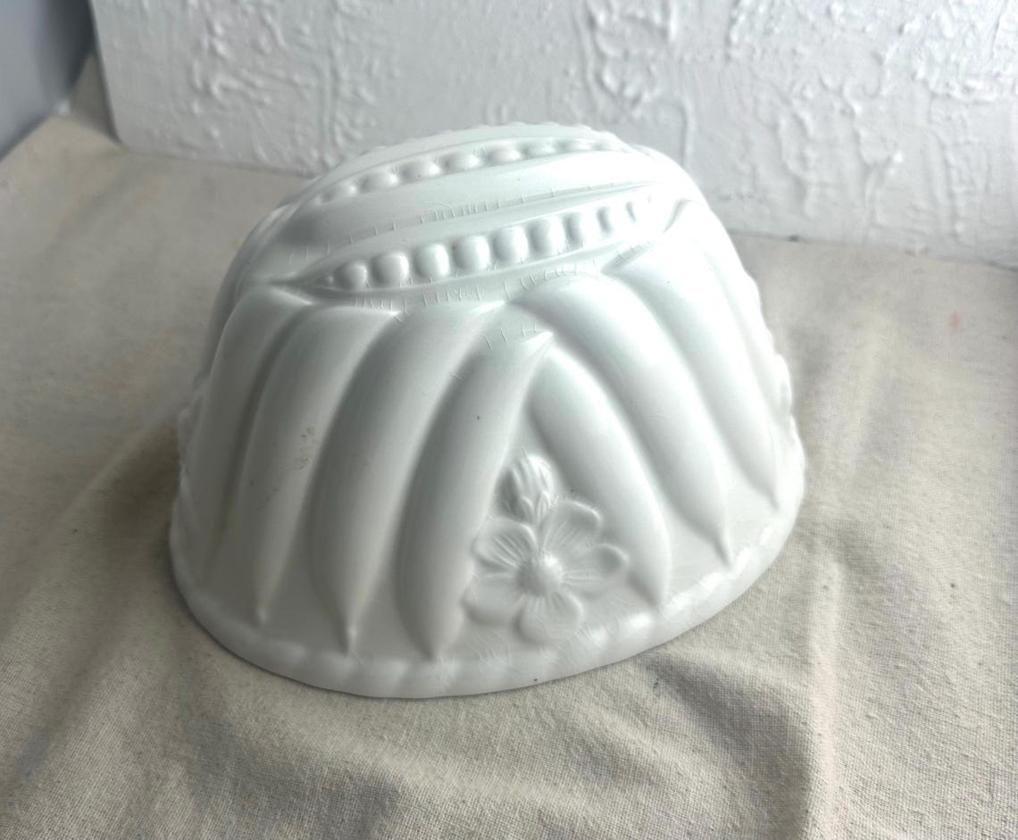 Vintage Pudding Mold, England, White Glazed Porcelain, Single Side Hole ...