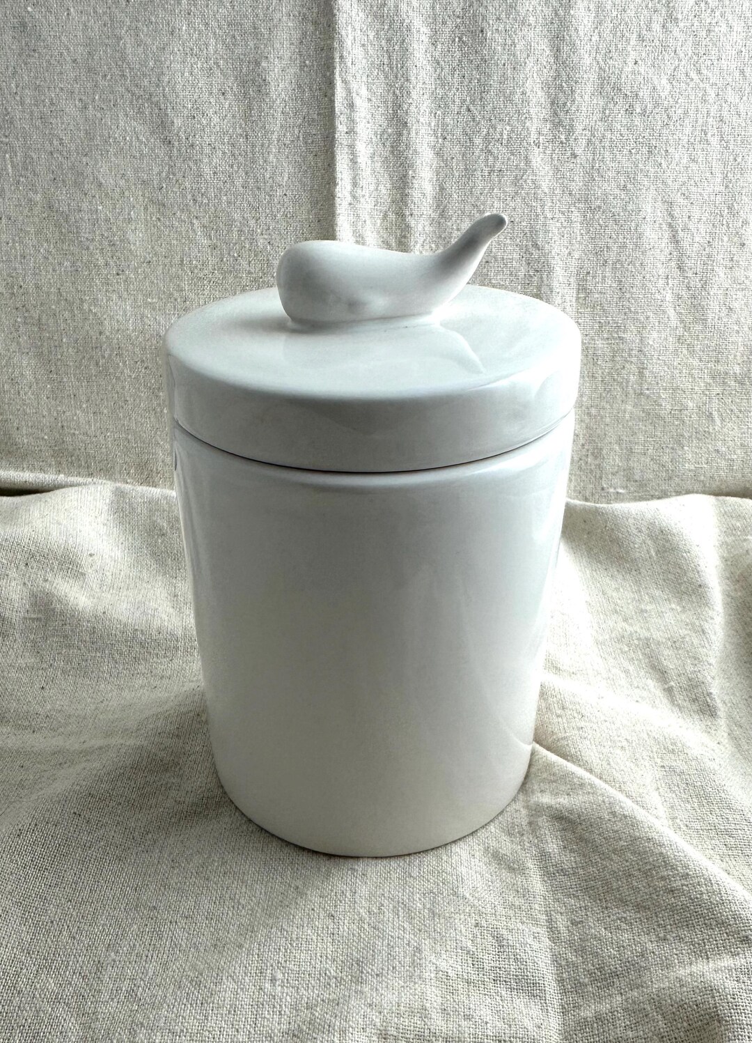 Pottery Barn White Ceramic Canister With Whale Handle, 6" Tall With ...