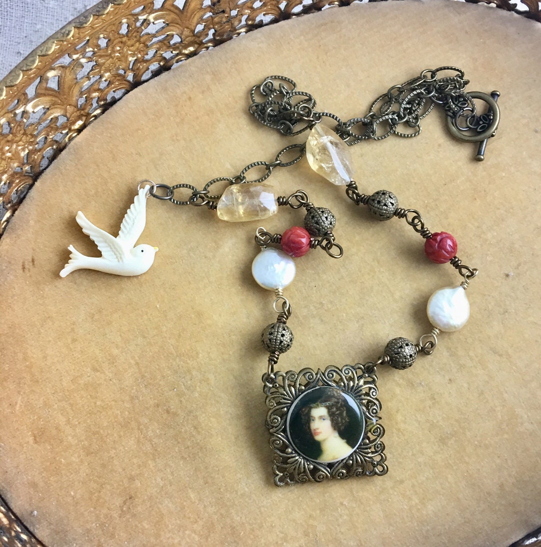 Lady Haversham Vintage Assemblage Necklace Cameo Brooch - Etsy