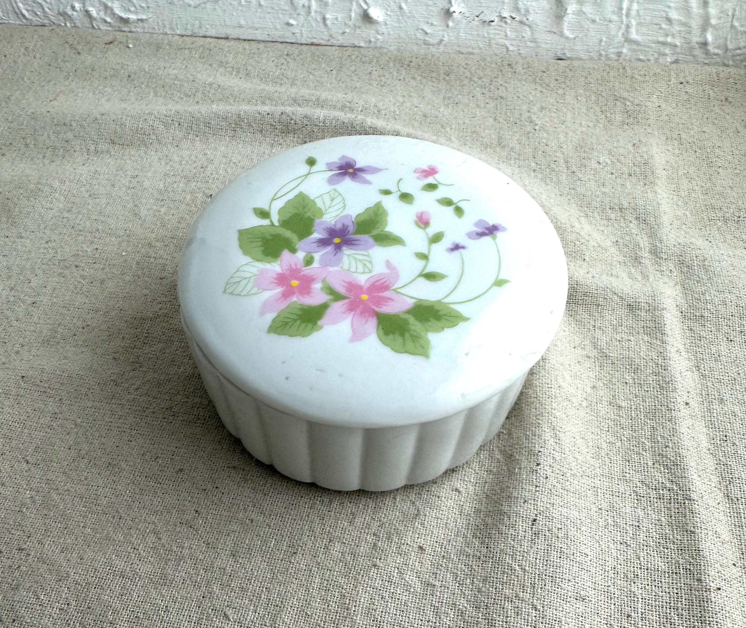 Vintage Ceramic Trinket Box, Pink and Purple Flowers, 2 5/8" Tall, 4 ...