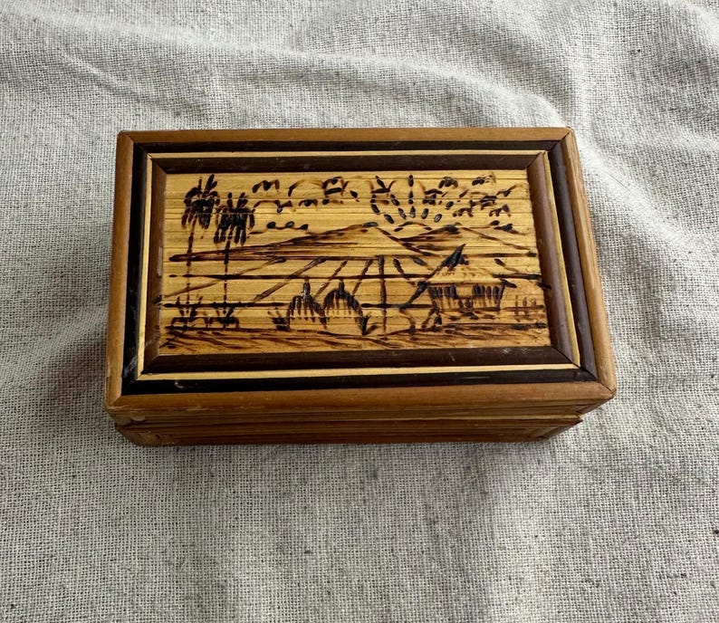 Vintage MCM Rattan and Bamboo Trinket Box, 3 3/4" X 2 3/8" X 1 1/2 ...