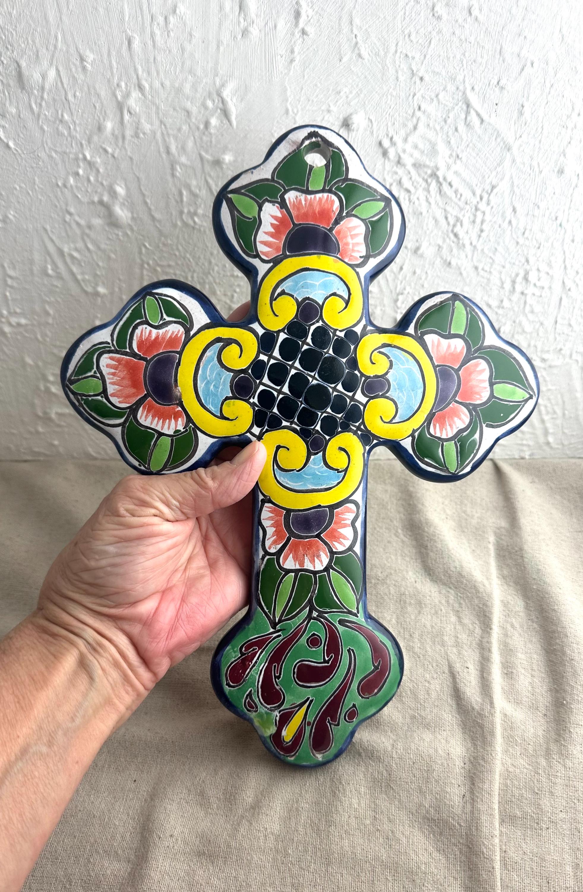 Talavera Cross Wall Art, 11" Tall X 8" Wide, 3/8" Diameter Hole ...