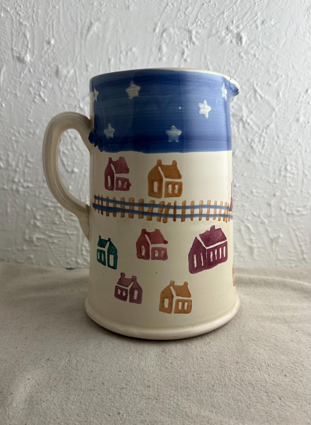 Pottery Barn Pitcher, Made in Italy, Country Design, Train, Starry Sky ...