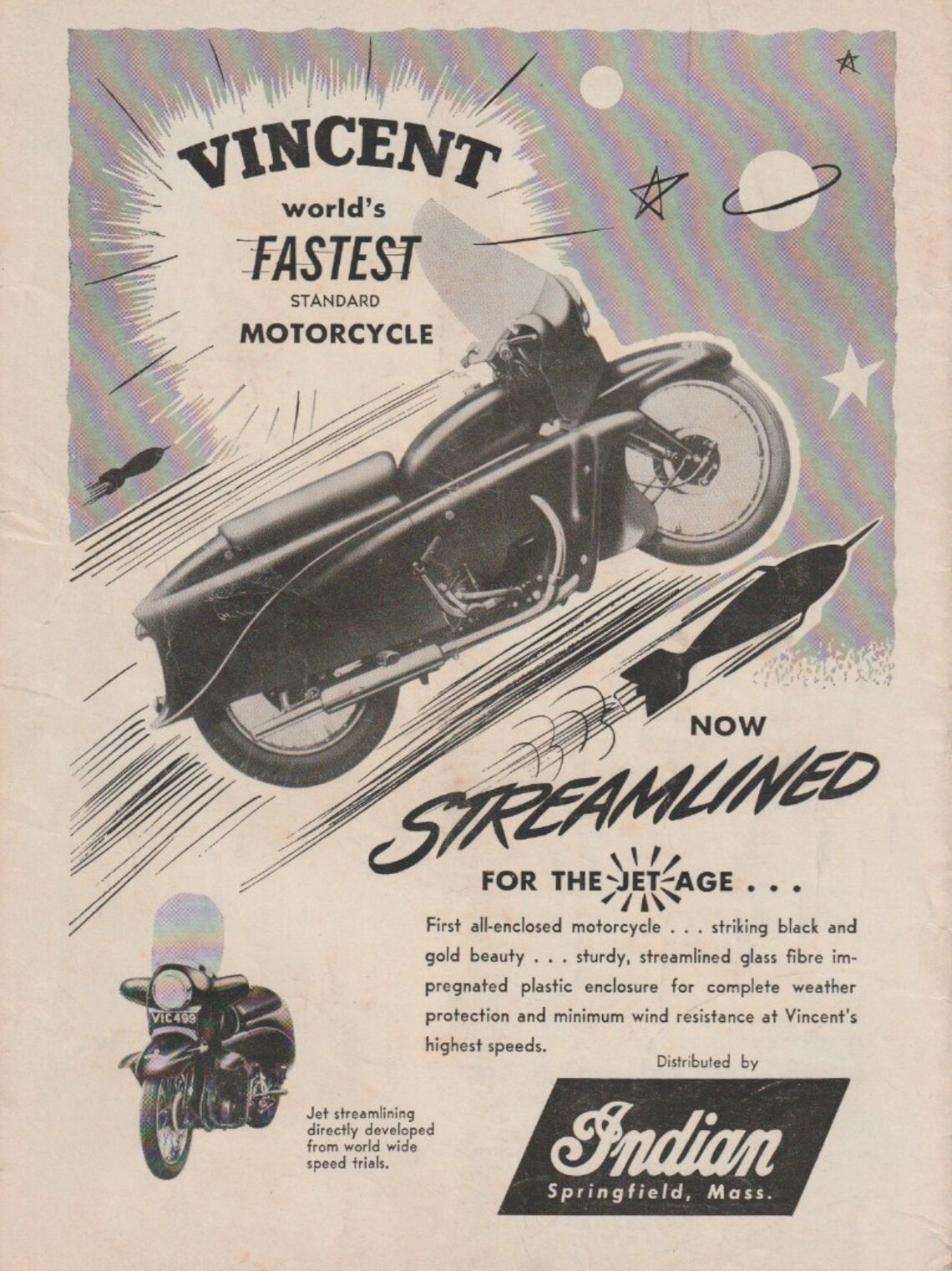 Original Vintage INDIAN Motorcycle Advertisement (BSA Ad on the Reverse ...