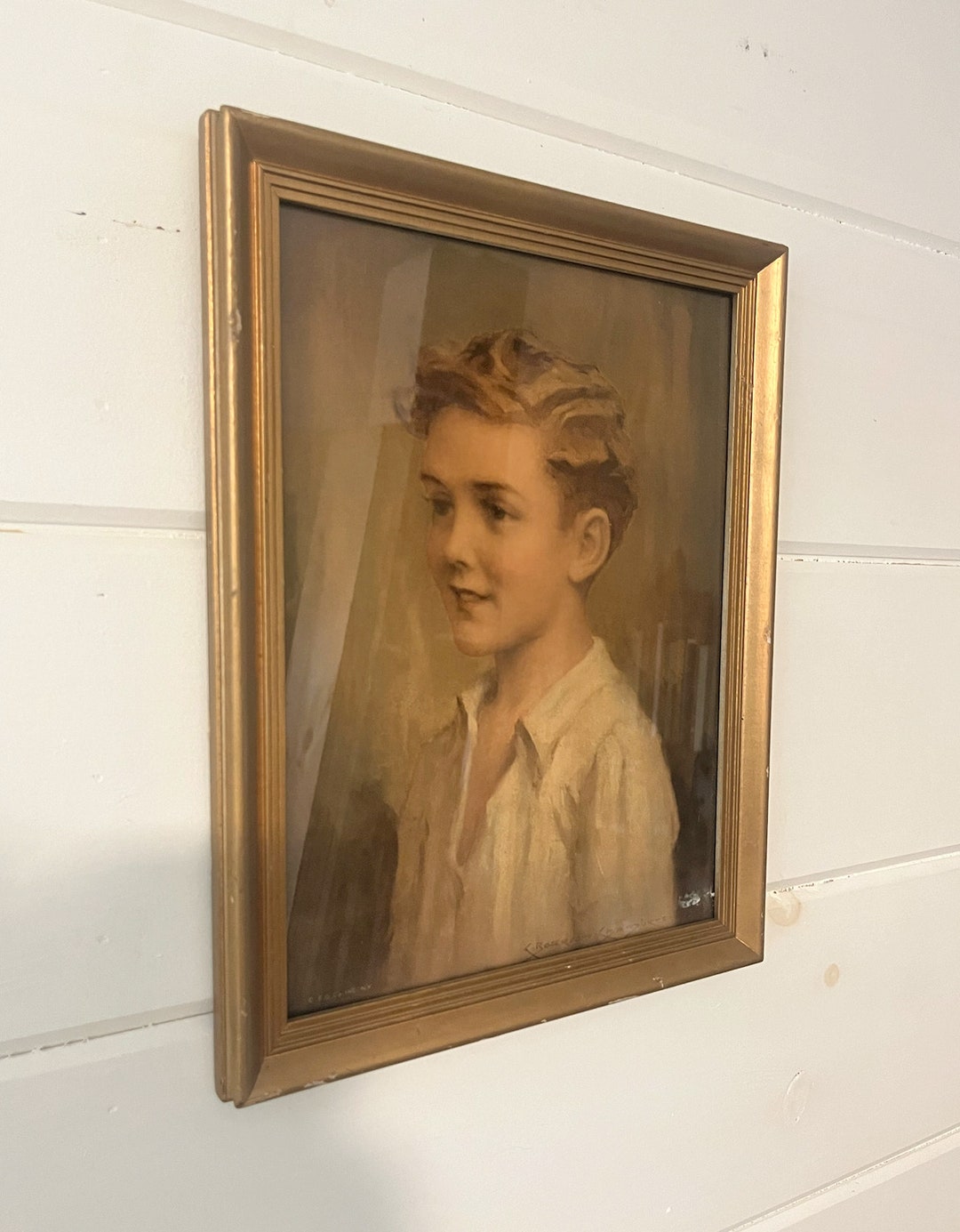 Young Boy Print in Gold Frame, Printed by EGC Inc. NY - Etsy
