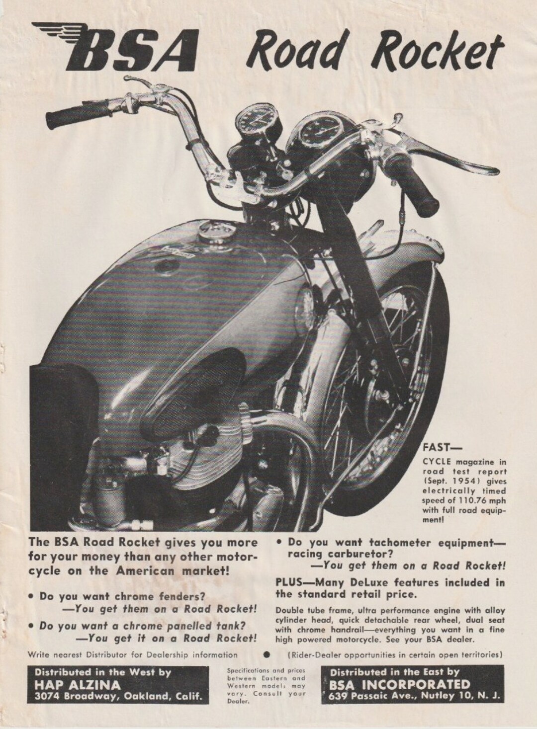 Original Vintage BSA Motorcycle "road Rocket" Advertisement - Etsy