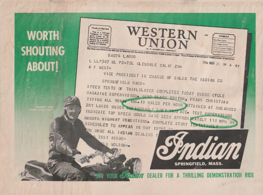 Original Vintage INDIAN Motorcycle Advertisement - Etsy