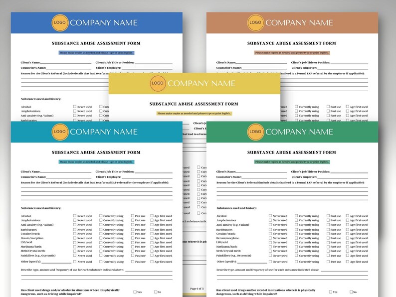 PRINTABLE EDITABLE Substance Abuse Assessment Form 5 | Etsy Ireland