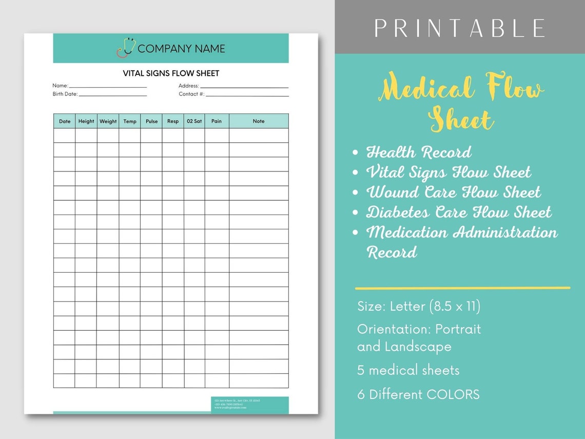 PRINTABLE EDITABLE Medical Flow Sheet health Record Vital | Etsy India