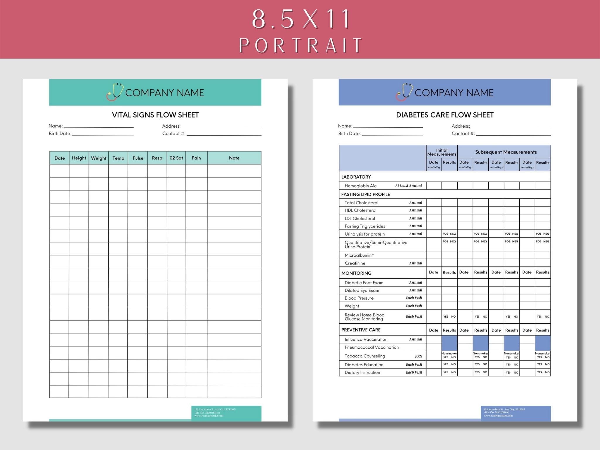 PRINTABLE EDITABLE Medical Flow Sheet health Record Vital | Etsy India
