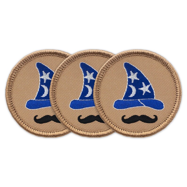 Mustache Wizard Patch (080A) 2 Inch Diameter Embroidered Patch - Etsy