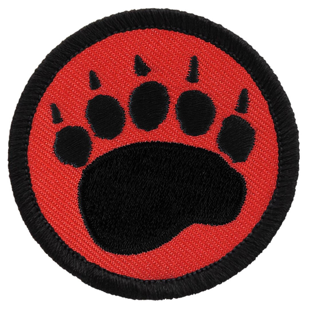 Red & Black Bear Claw Patch (028R) – 2 Inch Diameter Embroidered Patch ...