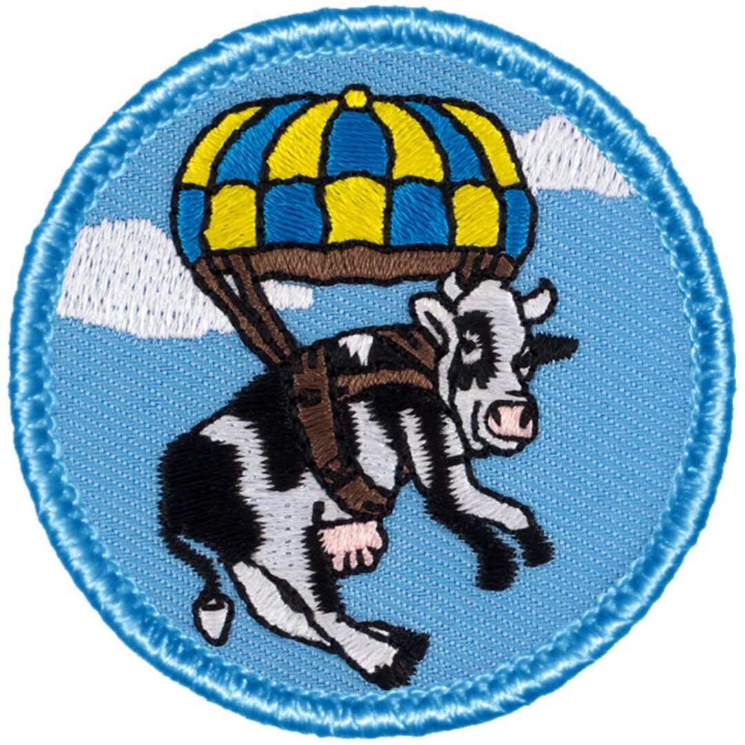 Parachuting Cow Patch (661) 2 Inch Diameter Embroidered Patch - Etsy
