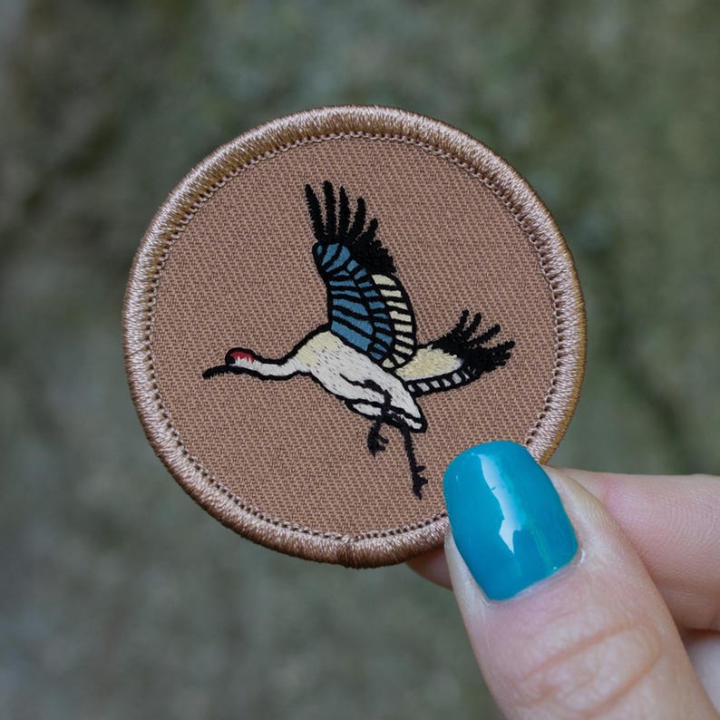 Crane Patch - 2 Inch Diameter Embroidered Patch - Etsy