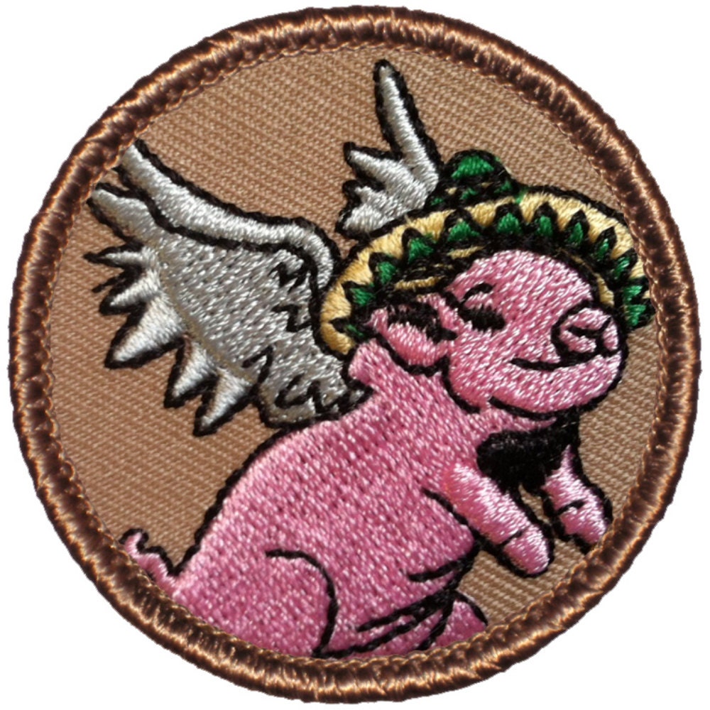 Flying Sombrero Pig Patch 2 Inch Diameter Embroidered Patch - Etsy