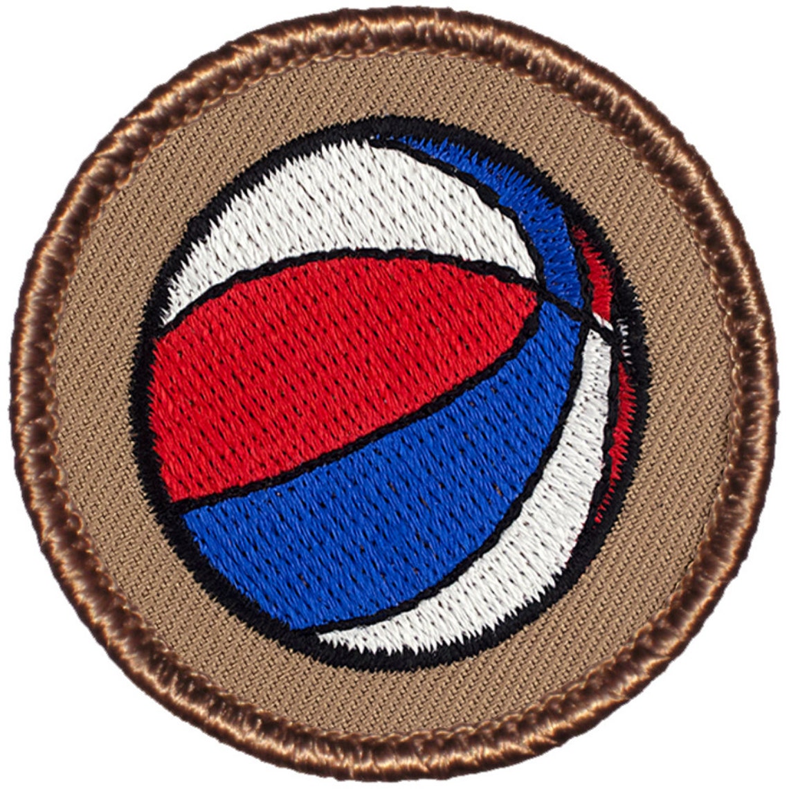 Red, White & Blue Basketball Patch - 2 Inch Diameter Embroidered Patch ...