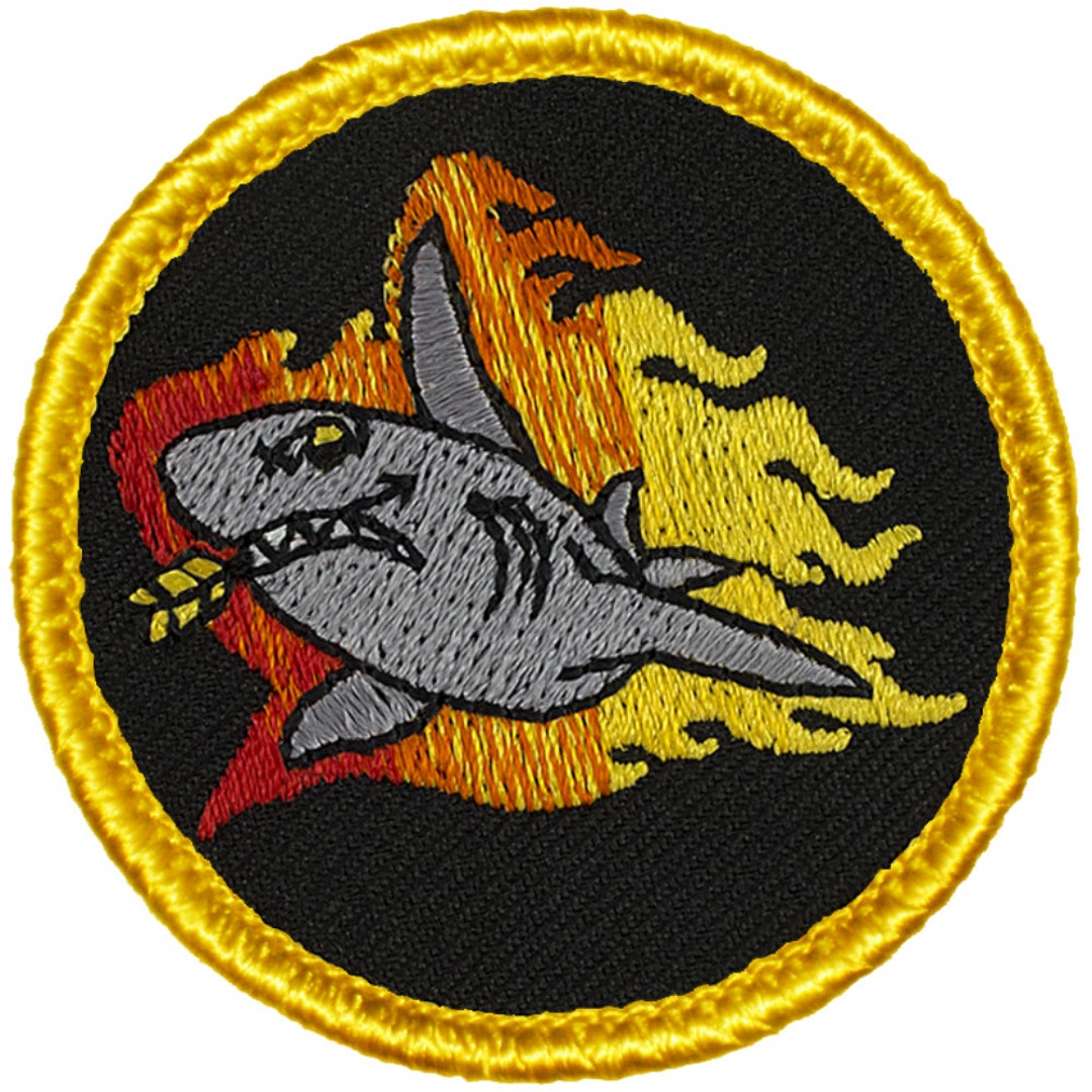 Flaming Shark Patch (536) 2 Inch Diameter Embroidered Patch - Etsy