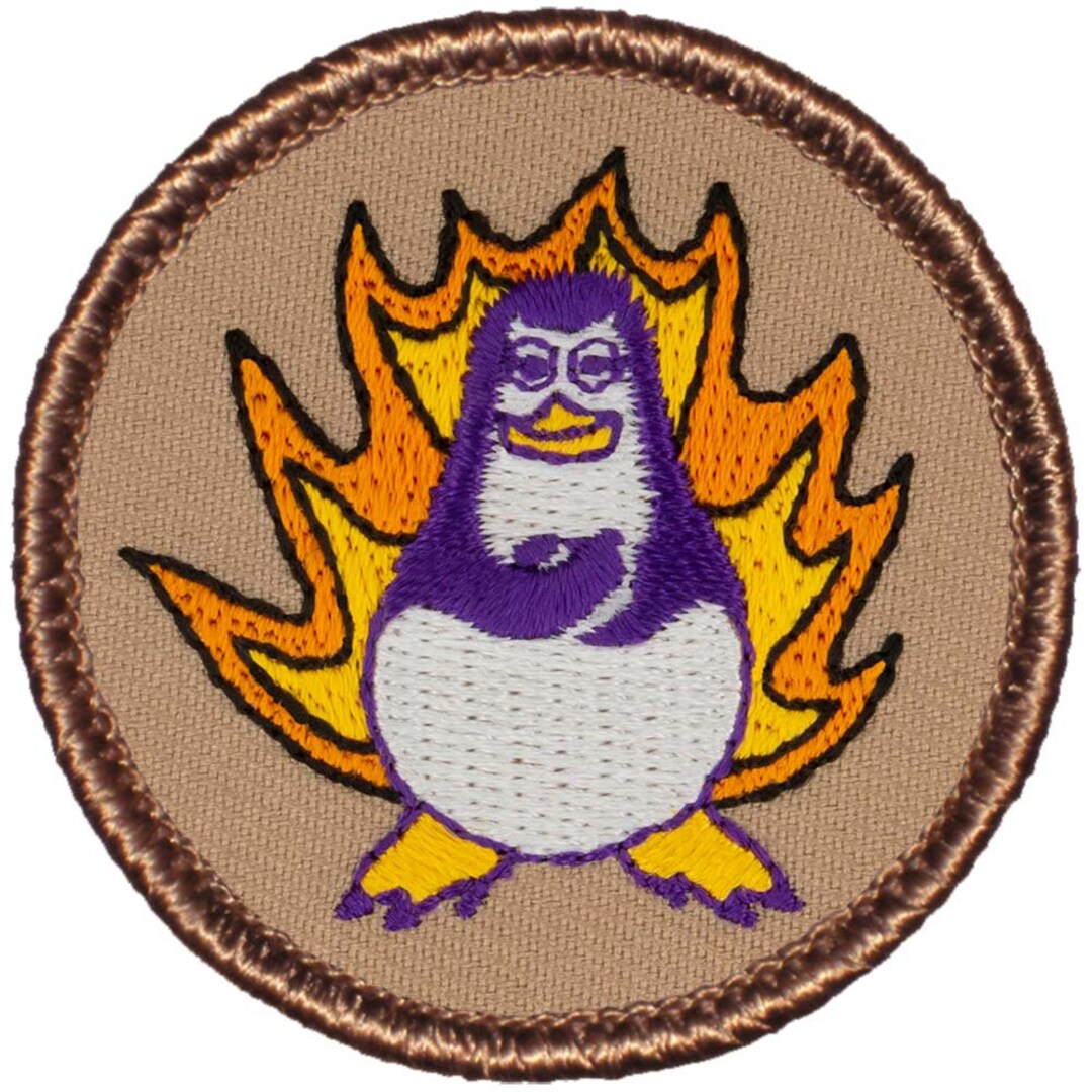 Flaming Purple Penguin Patch (338A) 2 Inch Diameter Embroidered Patch ...