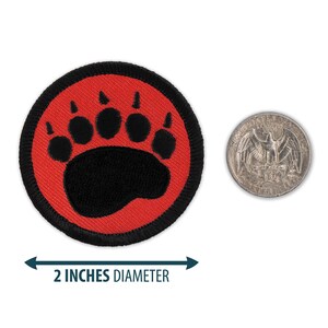 Red & Black Bear Claw Patch (028R) – 2 Inch Diameter Embroidered Patch ...