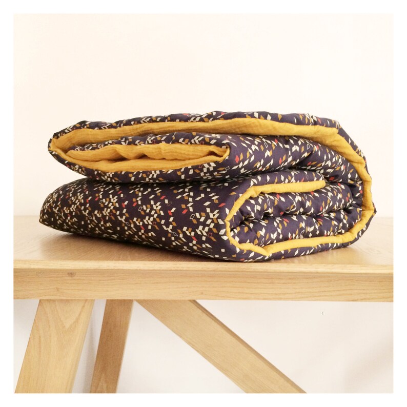 Edredon pour lit une place marine / jaune à motifs géométriques - Etsy ...