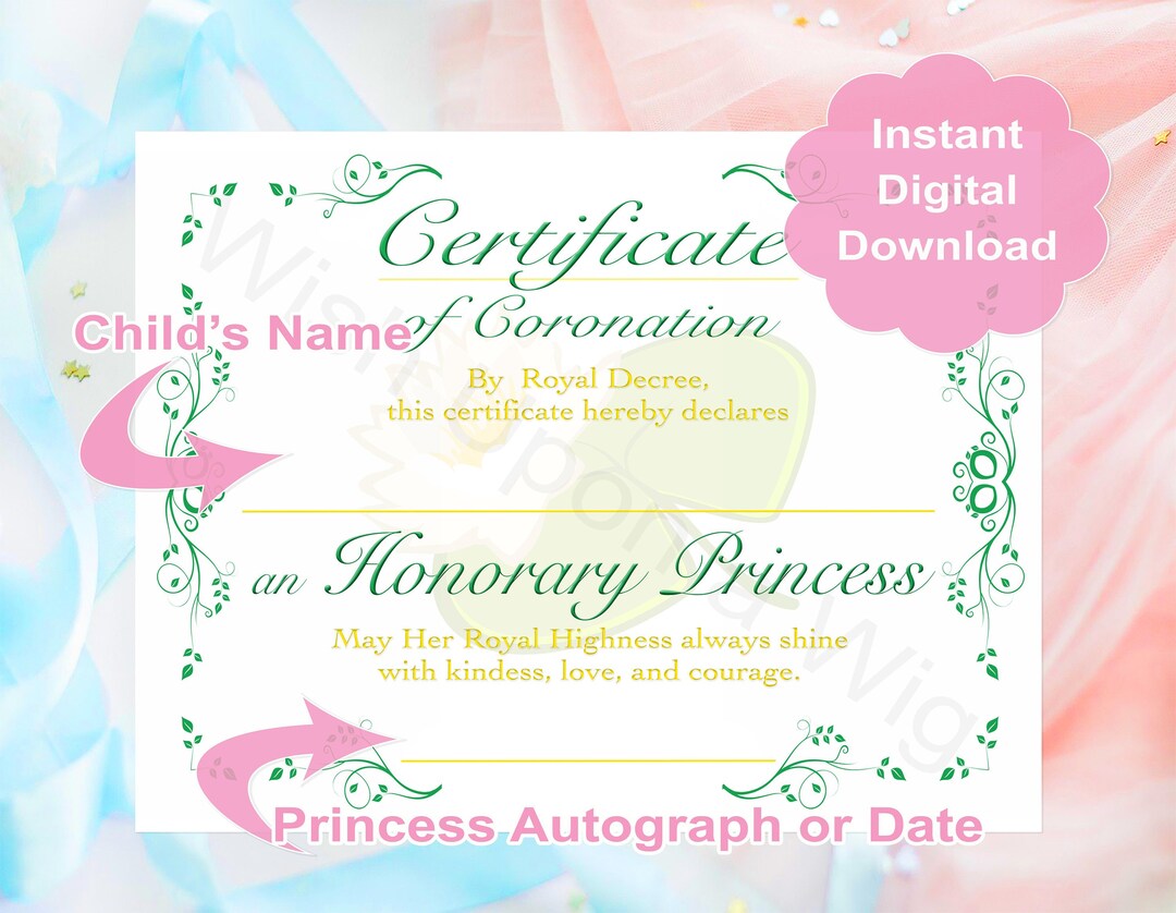 INSTANT DOWNLOAD Princess and the Frog Coronation Certificate - Etsy
