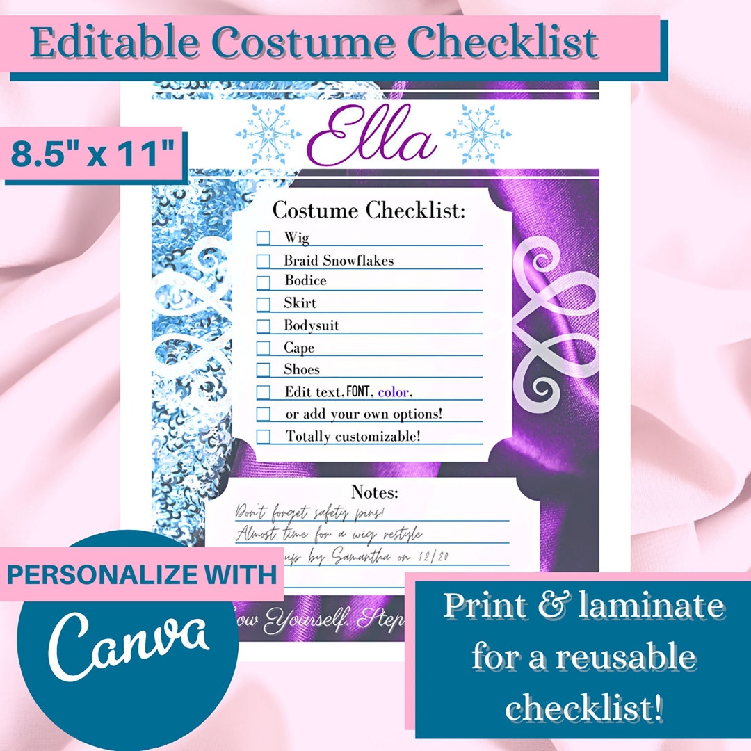 INSTANT DOWNLOAD | Costume Checklist Planner for Cosplay, Party ...