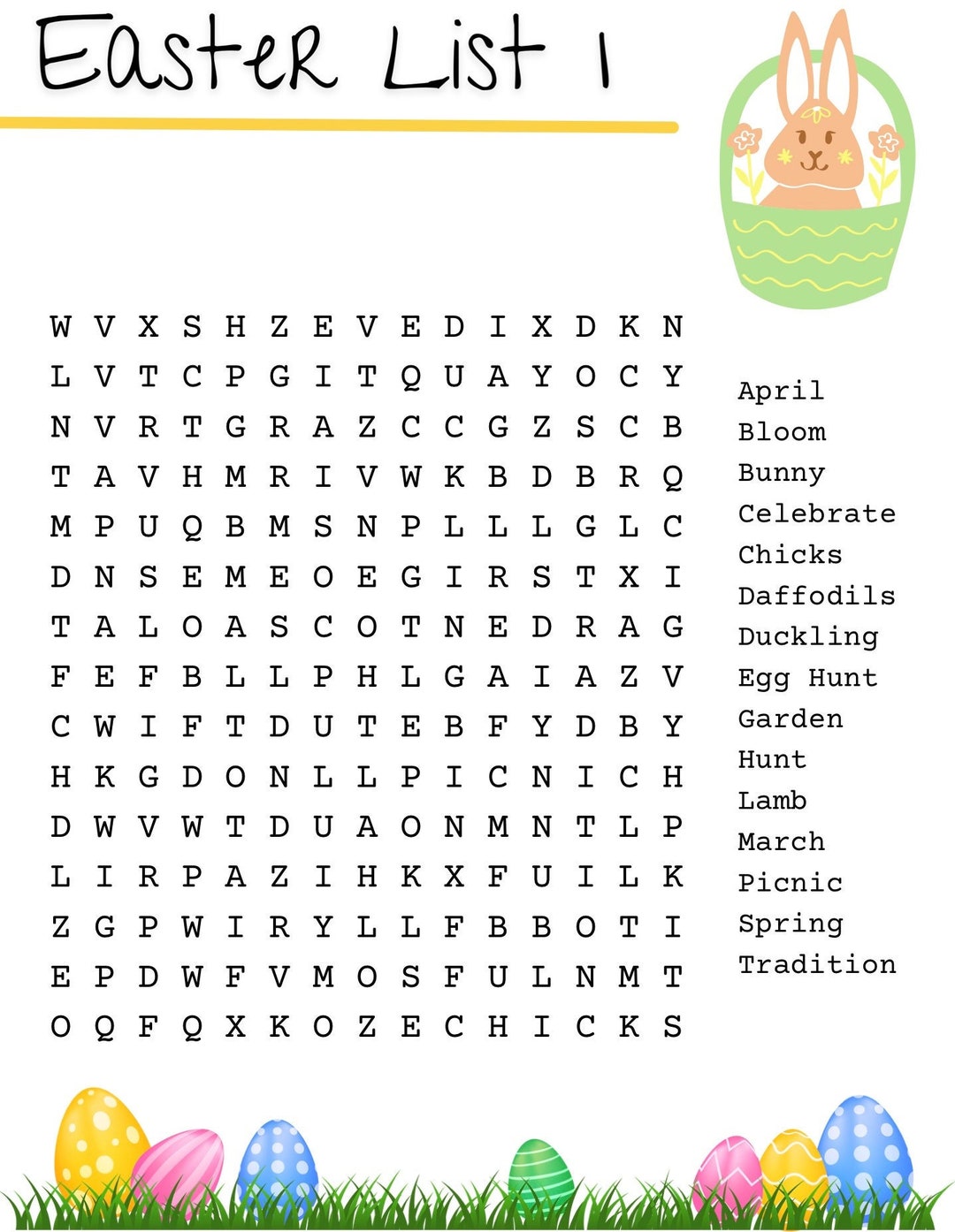 Easter Word Search, Printable Easter Game, Printable Kids Party Games ...