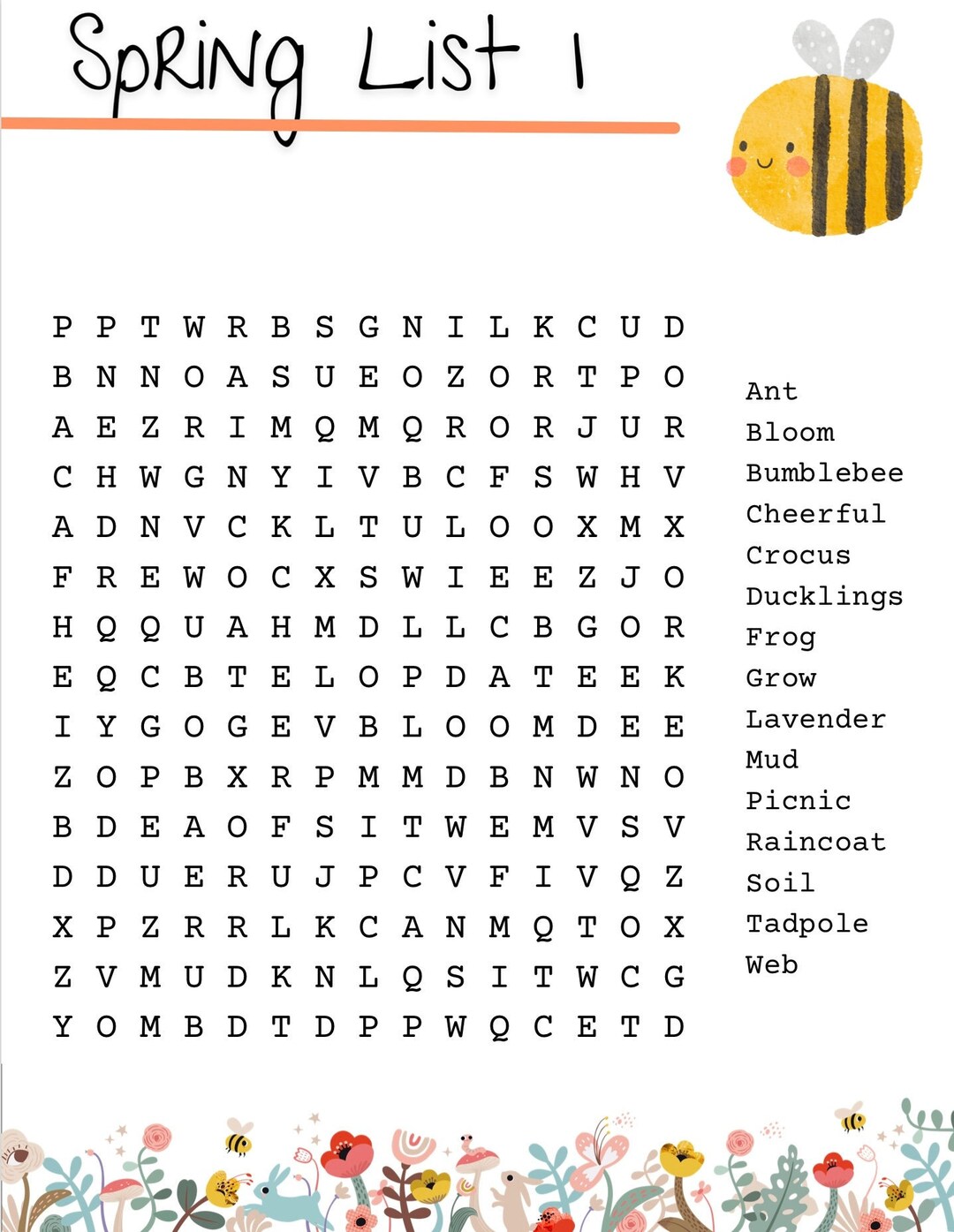 Spring Word Search, Printable Spring Activity, Spring Word Puzzle, Kids ...