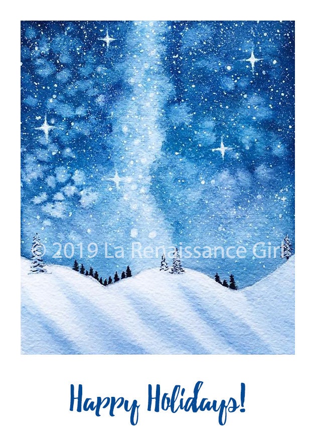 Galaxy Holiday Cards Celestial Watercolor Festive Decor - Etsy
