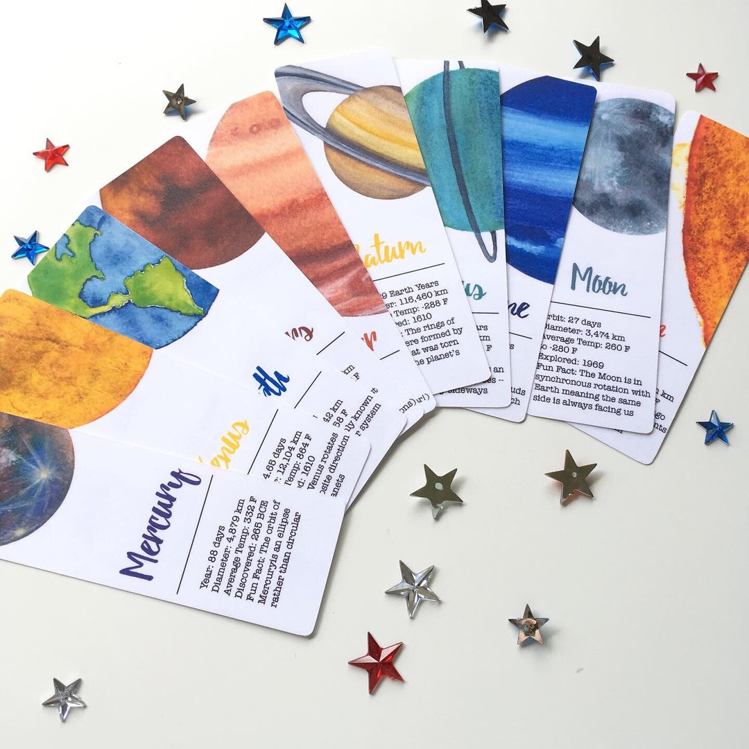 Watercolor Planets Bookmarks, Set of 10, Celestial Bookmarks, Bookworm ...