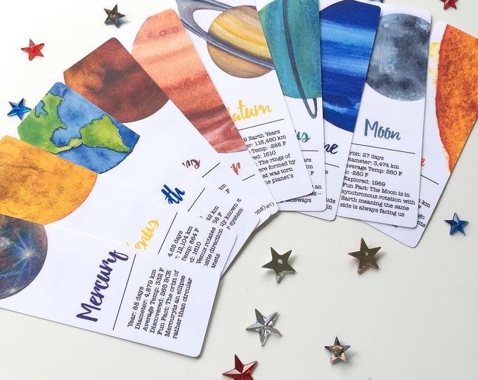 Watercolor Planets Bookmarks, SET OF 10, Celestial Bookmarks, Bookworm ...
